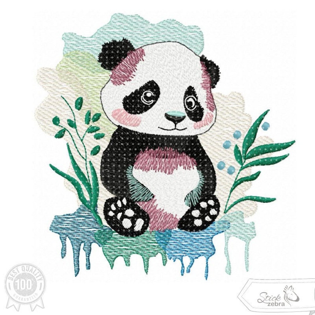 Panda Bamboo Embroidery Design, Animal Watercolor Style Motifs ...