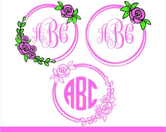 Rose monogram svg | Etsy