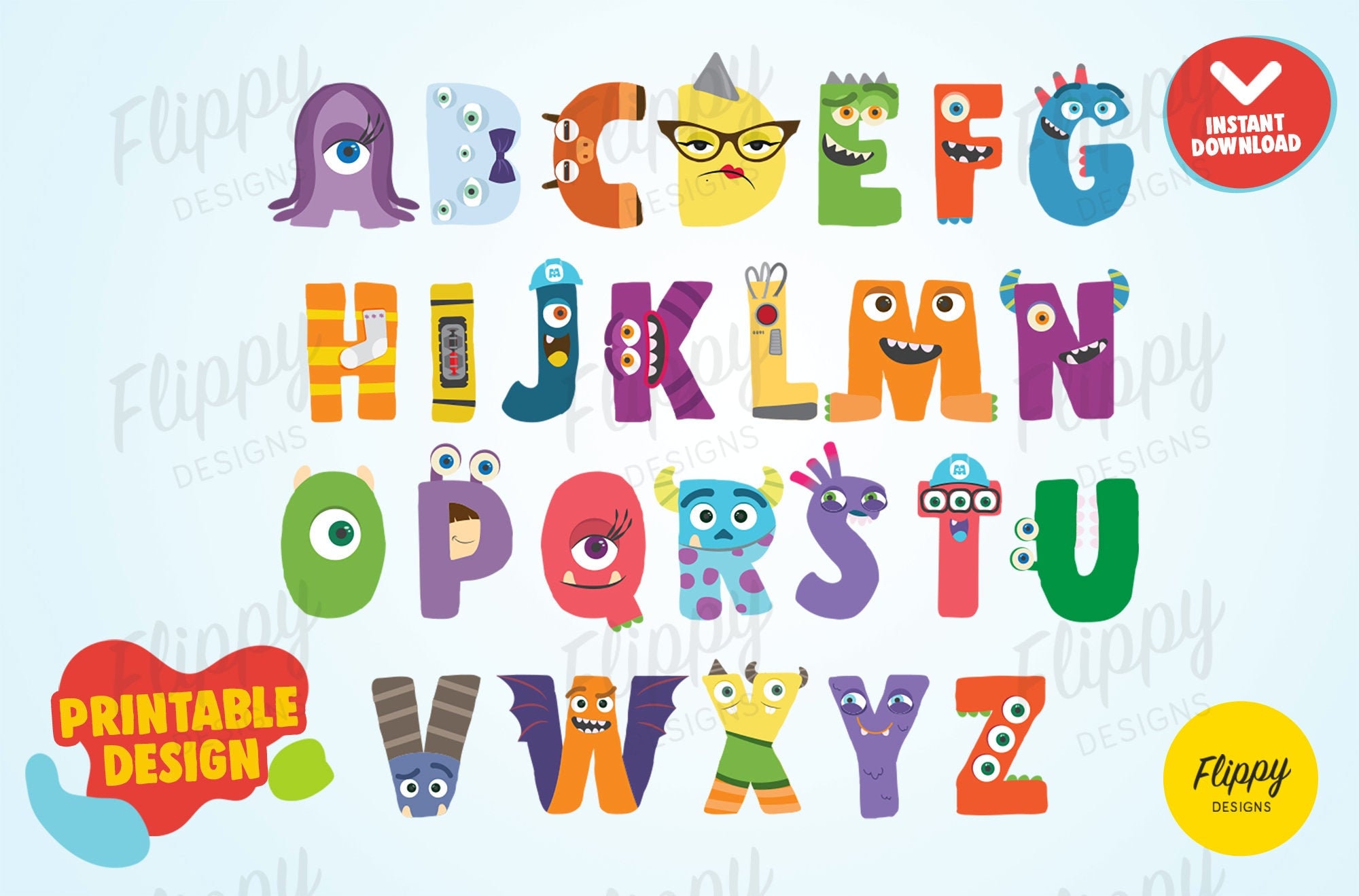 Monsters Themed Alphabet - Letters/ Instant Download/ Printable Design ...