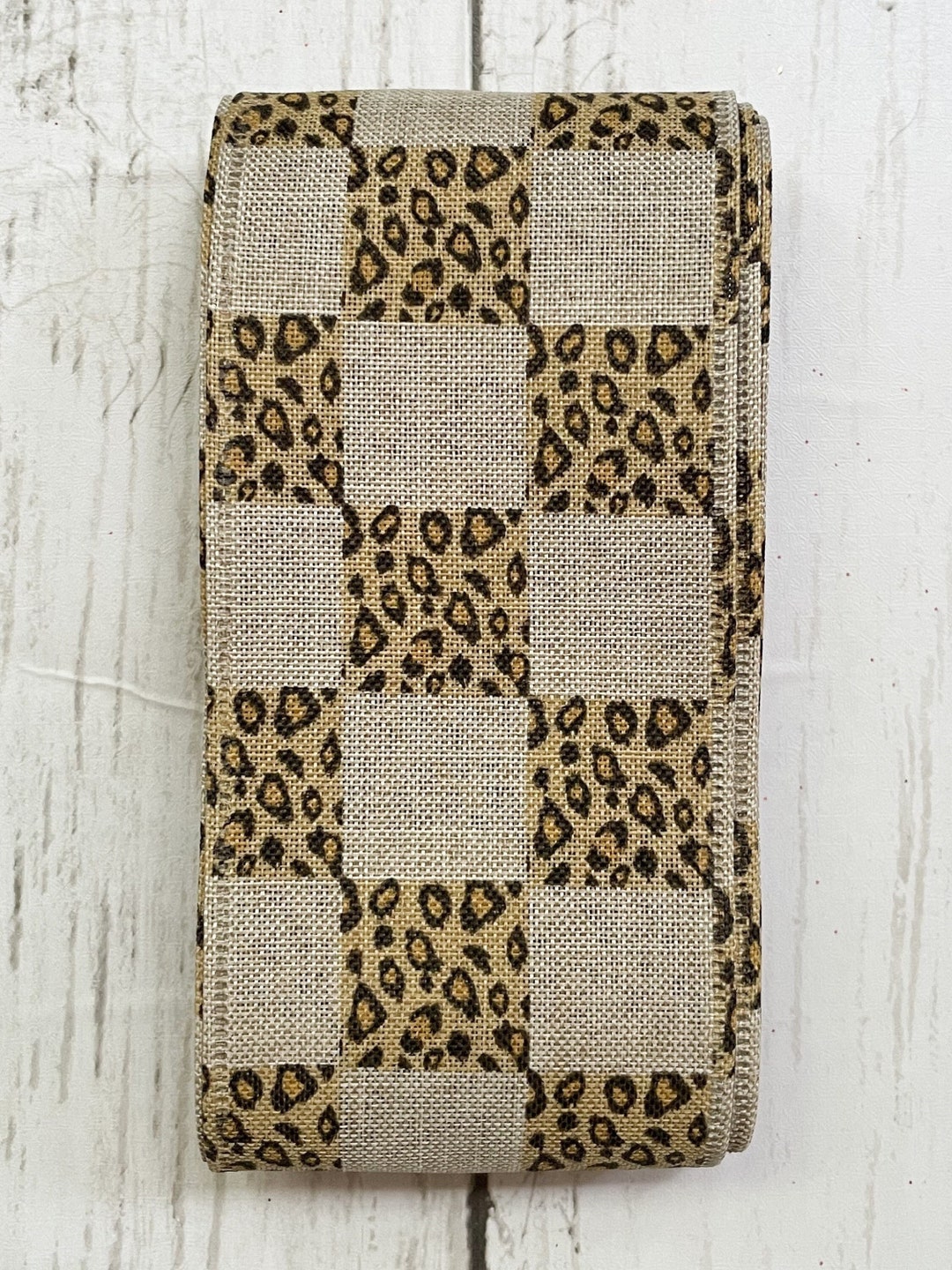 Leopard Cheetah Animal Print Checkered 5 Yards-2.5" Wide Wire Edge ...