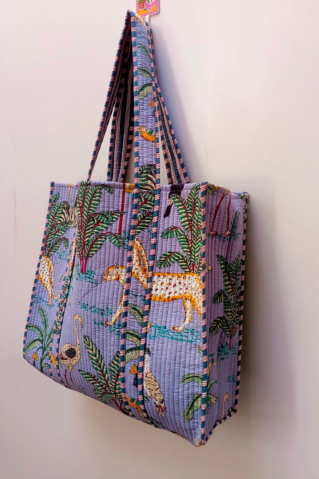 Cotton Handmade Quilted Tote Shopping Bag, Jungel Print Cotton Market ...