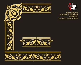 2 Arabesque Corner Border Stencil / Decal Digital Templates | Etsy