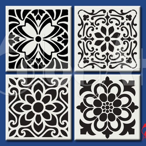 4 Tile Digital Stencil Template Designs SVG DXF Cut Files | Etsy
