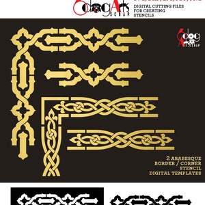 2 Arabesque Corner Border Stencil / Decal Digital Templates SVG DXF ...