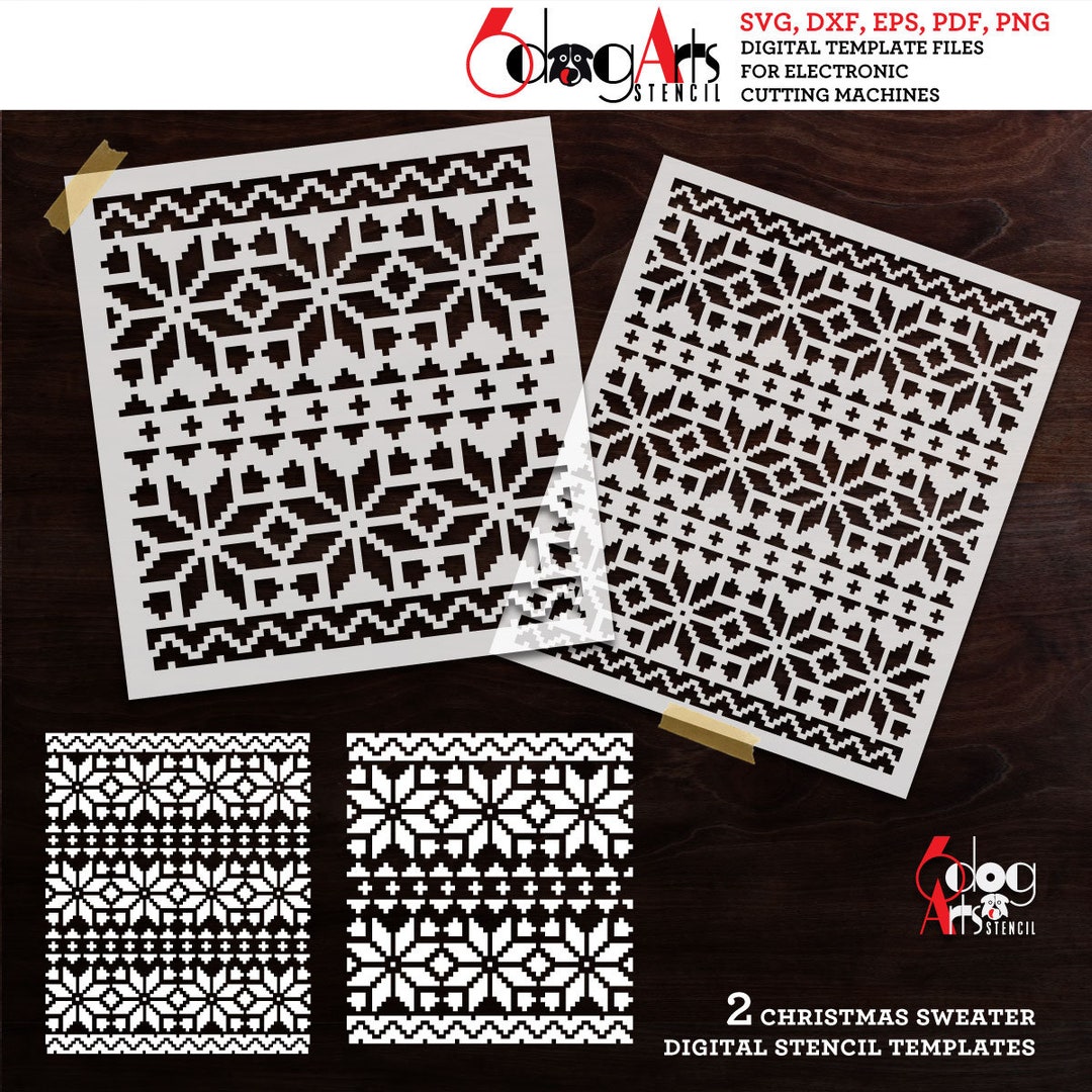 2 Christmas Ugly Sweater Pattern Digital Stencil Templates SVG DXF ...