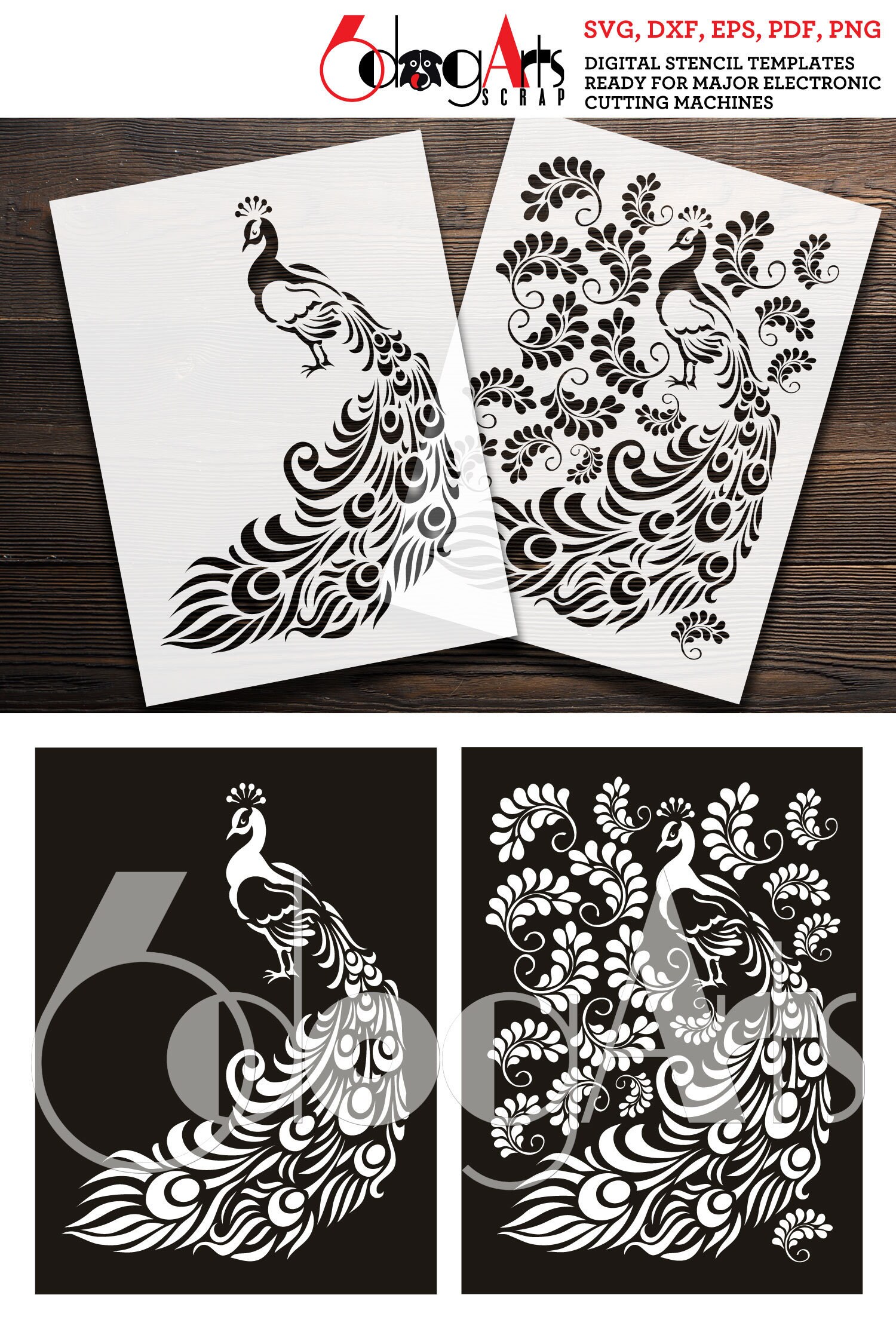 2 Peacock Digital Stencil Templates SVG DXF vector files diy | Etsy