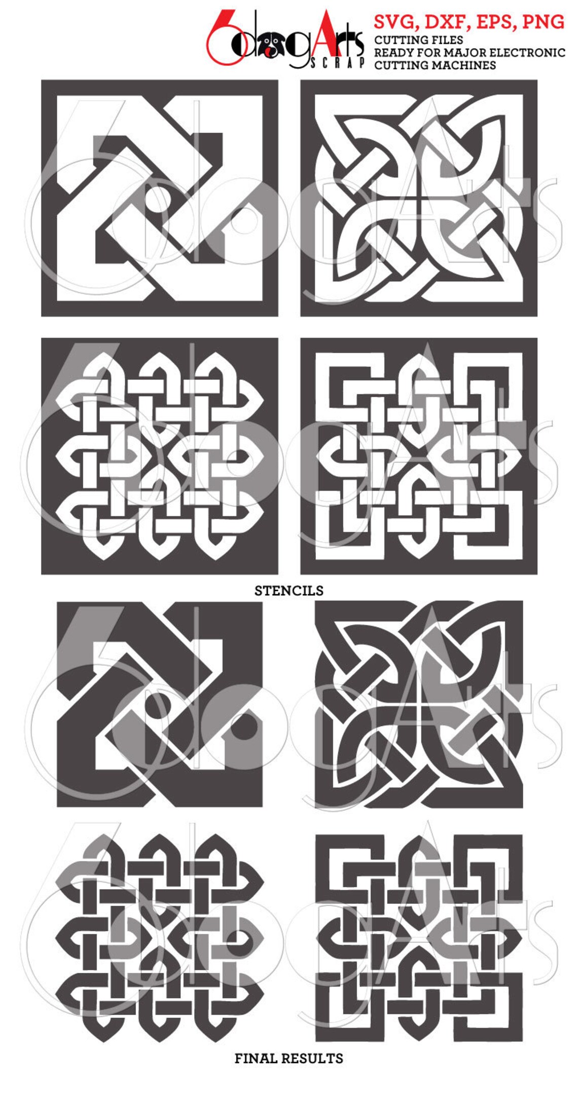4 Celtic Tile Digital Stencil Template Designs SVG DXF Files Mylar Film ...