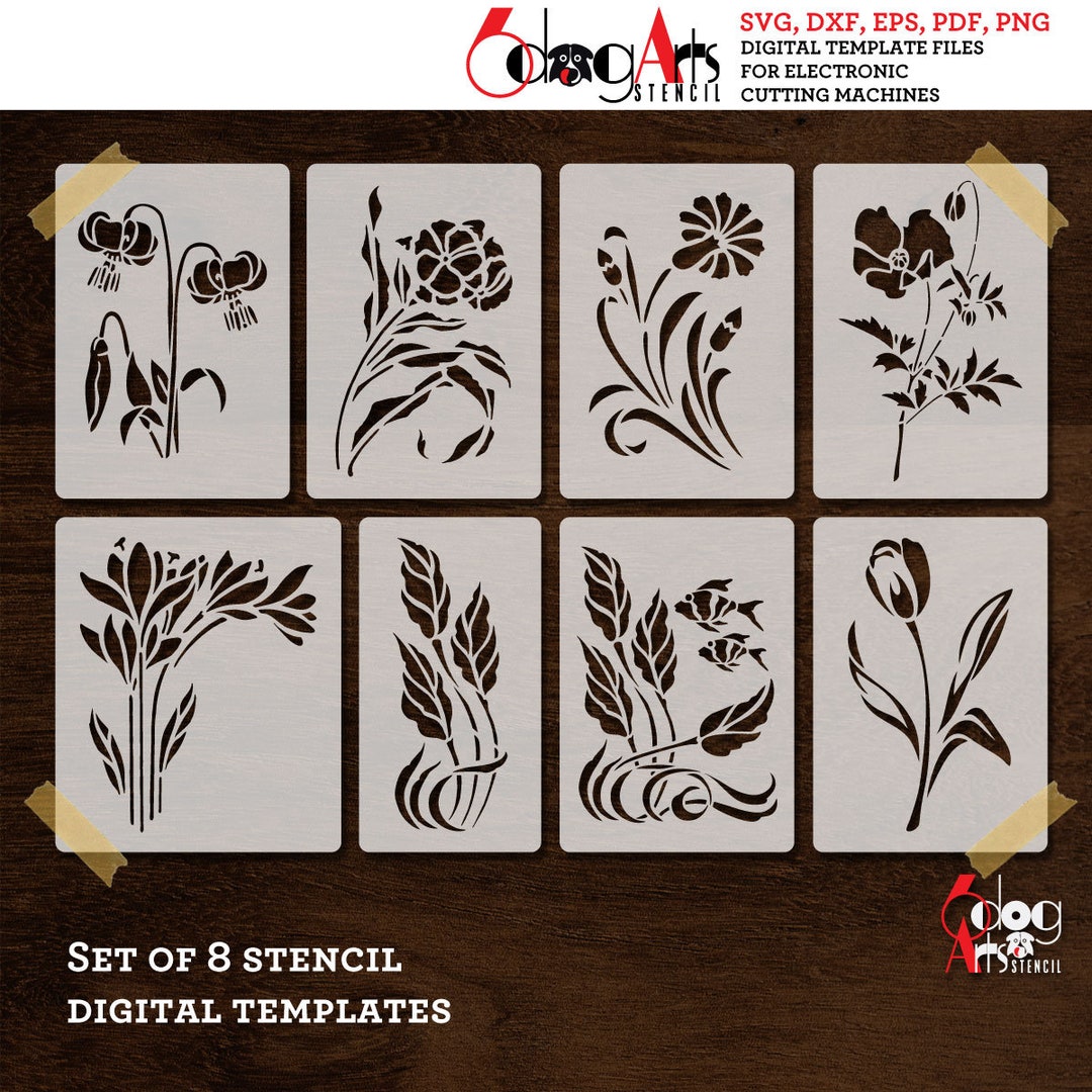 Floral Digital Stencil Templates SVG DXF Eps Pdf Png Files Mylar Film ...