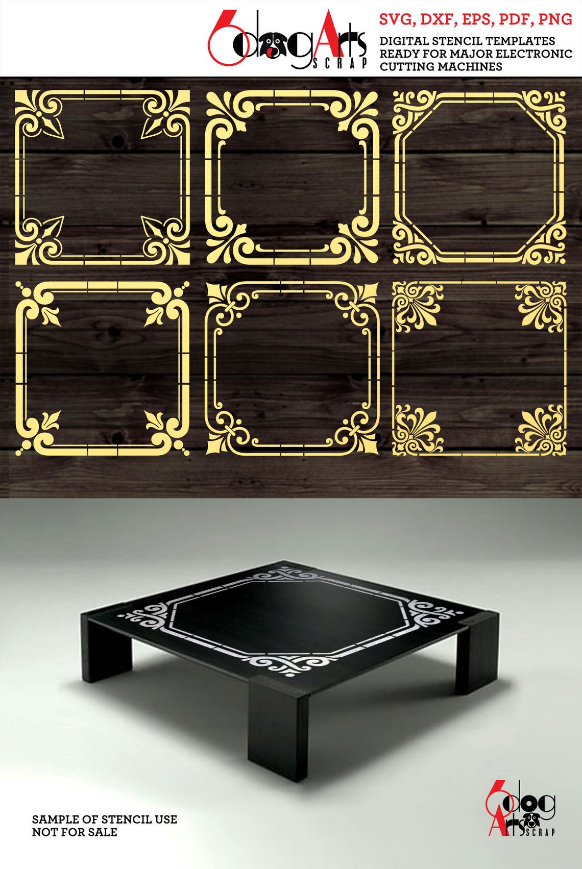 6 Corner Frame Stencil Digital Templates SVG DXF Files Diy Mylar Vinyl ...