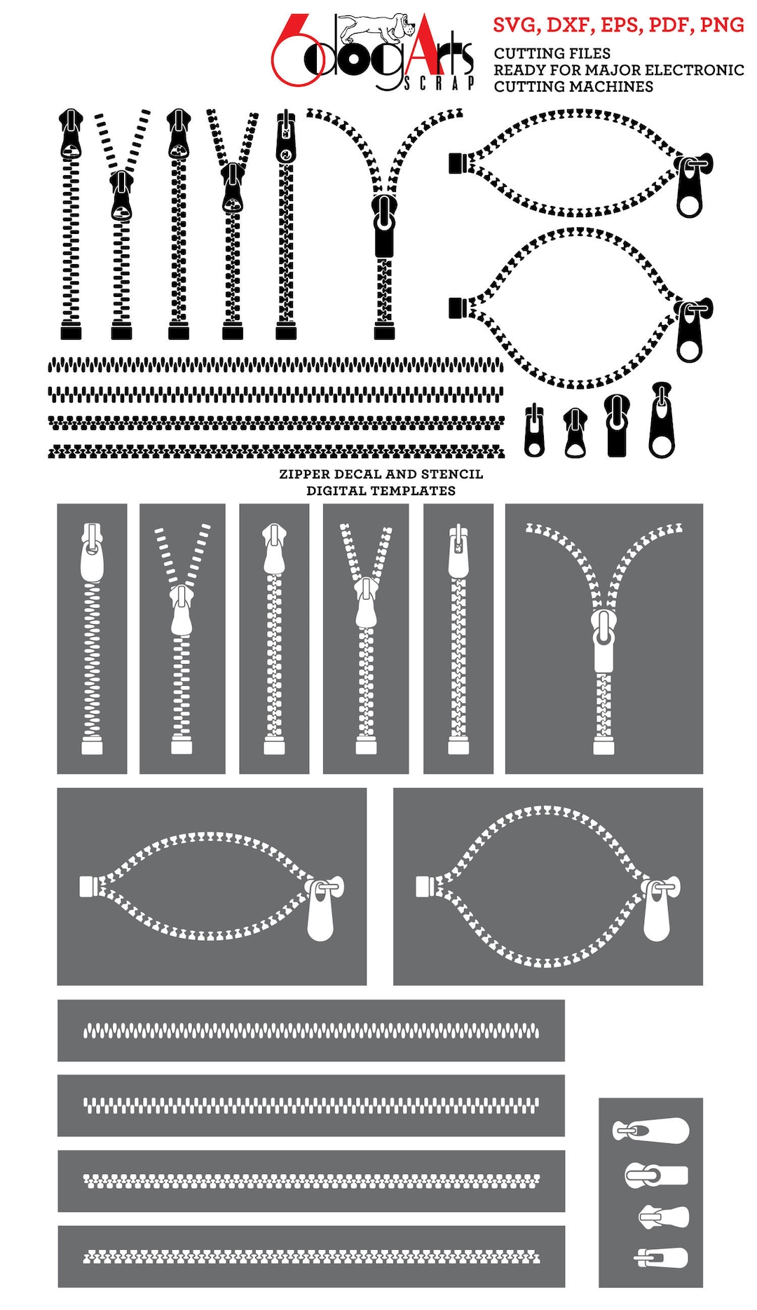 Zipper Decal and Stencil Digital Templates SVG DXF Vector - Etsy