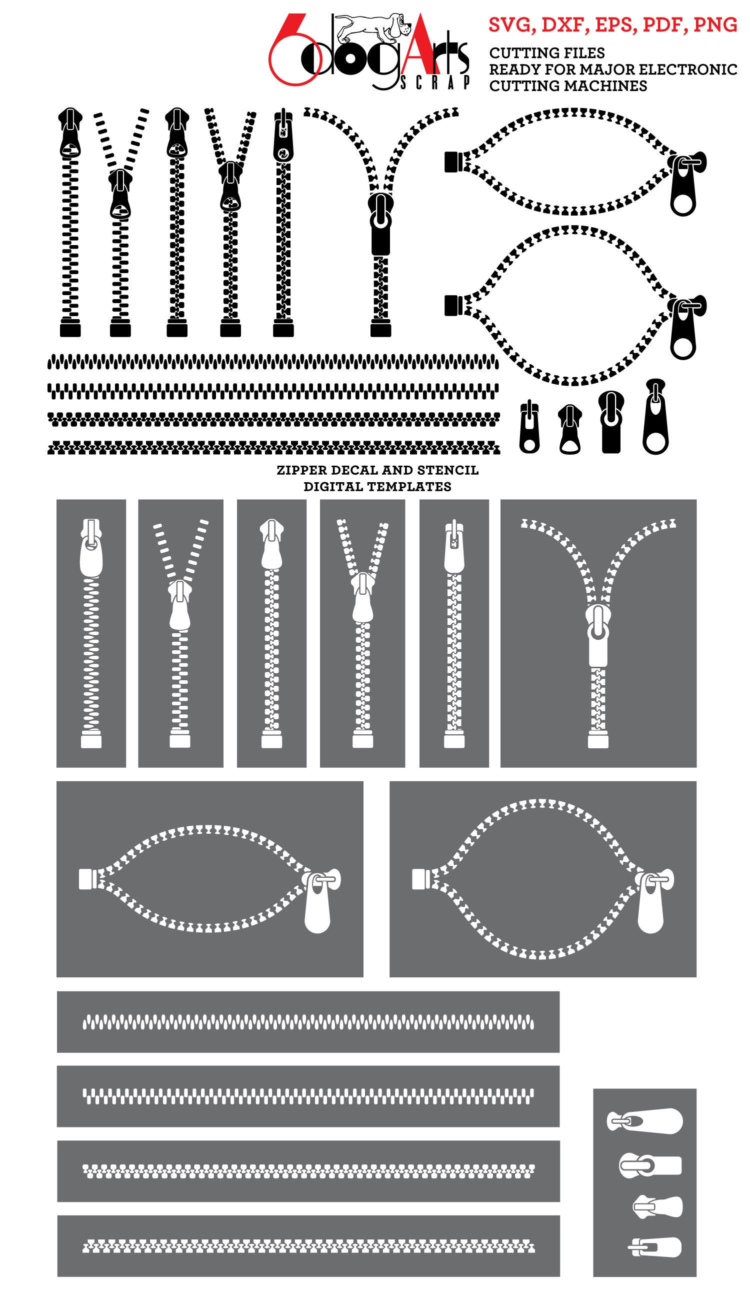 Zipper Decal and Stencil Digital Templates SVG DXF Vector - Etsy