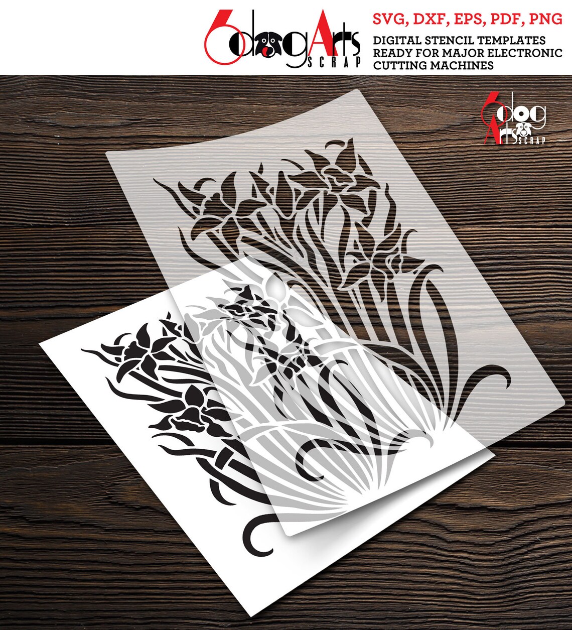 Daffodil Flower Digital Stencil Template SVG DXF Files Mylar Film ...