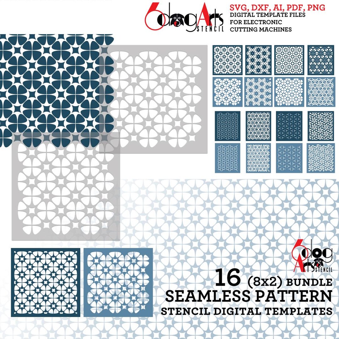 16 SVG Bundle Seamless Pattern Digital Stencil Templates Files Instant ...