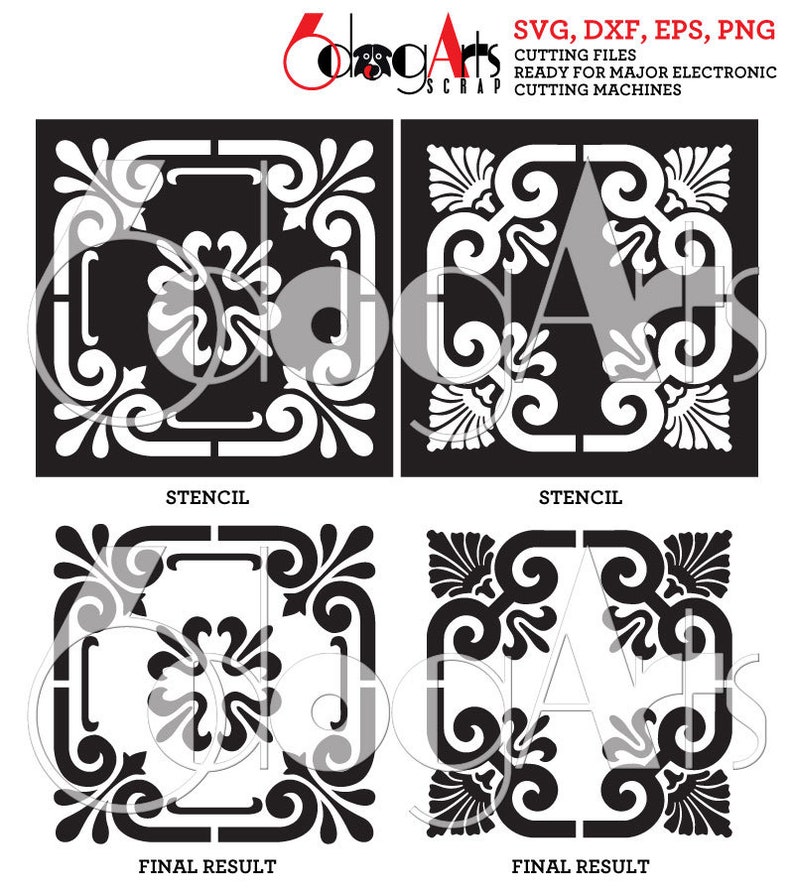 2 Tile Digital Stencil Template Designs SVG DXF Cut Files Diy | Etsy