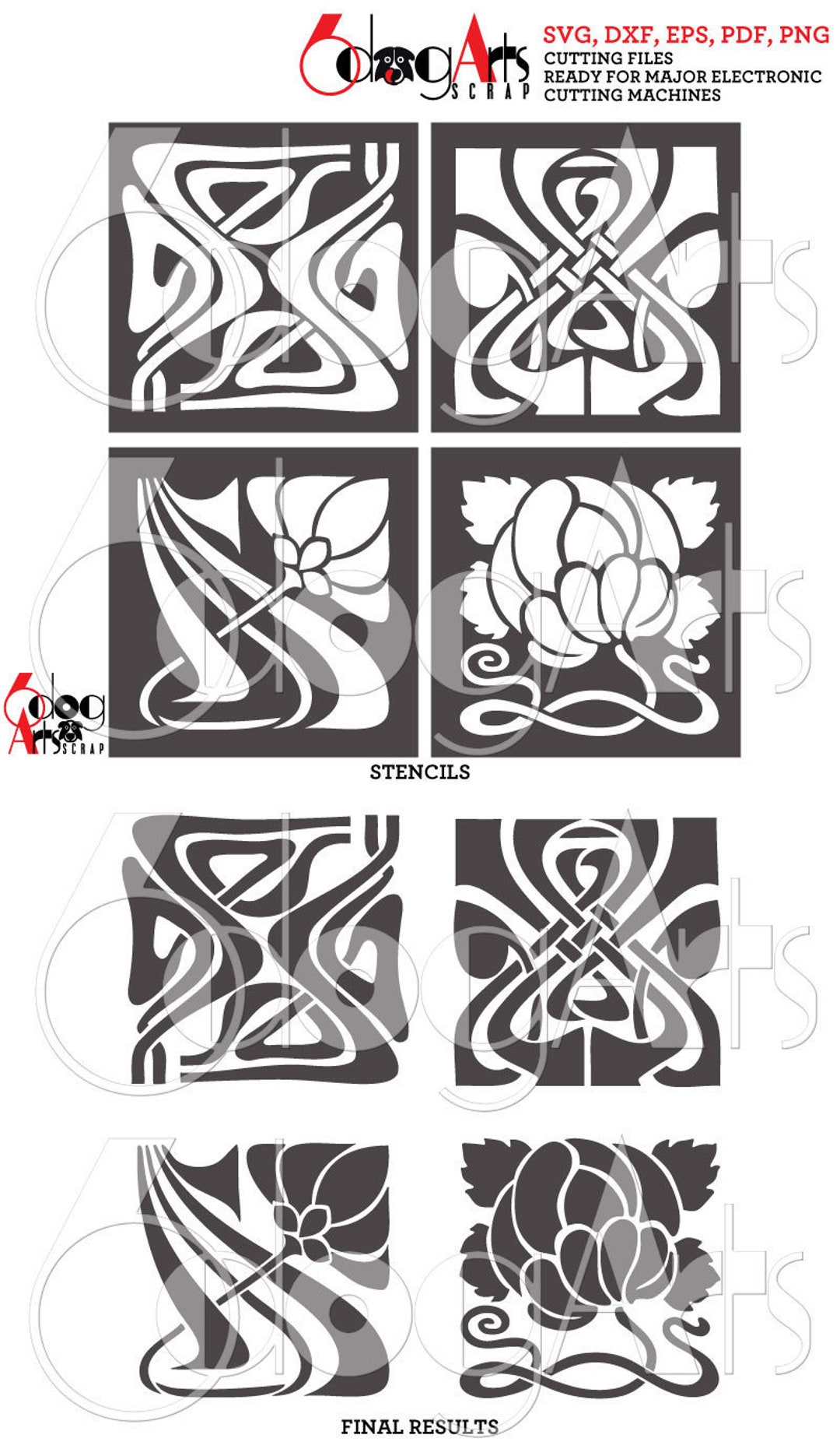 4 Tile Digital Stencil Template Designs SVG DXF Vector Files - Etsy