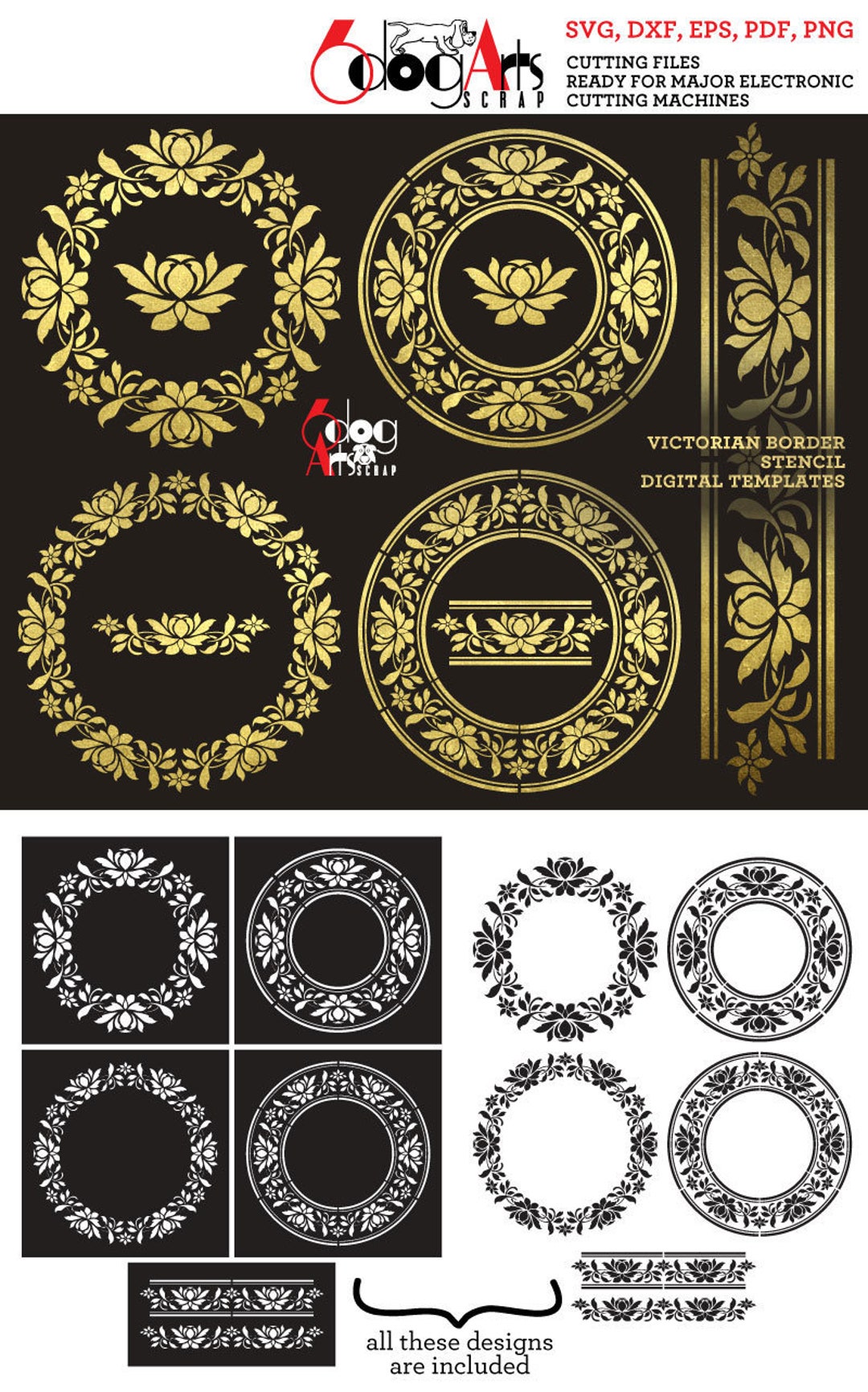 Victorian Border Stencil Digital Templates SVG DXF Vector - Etsy
