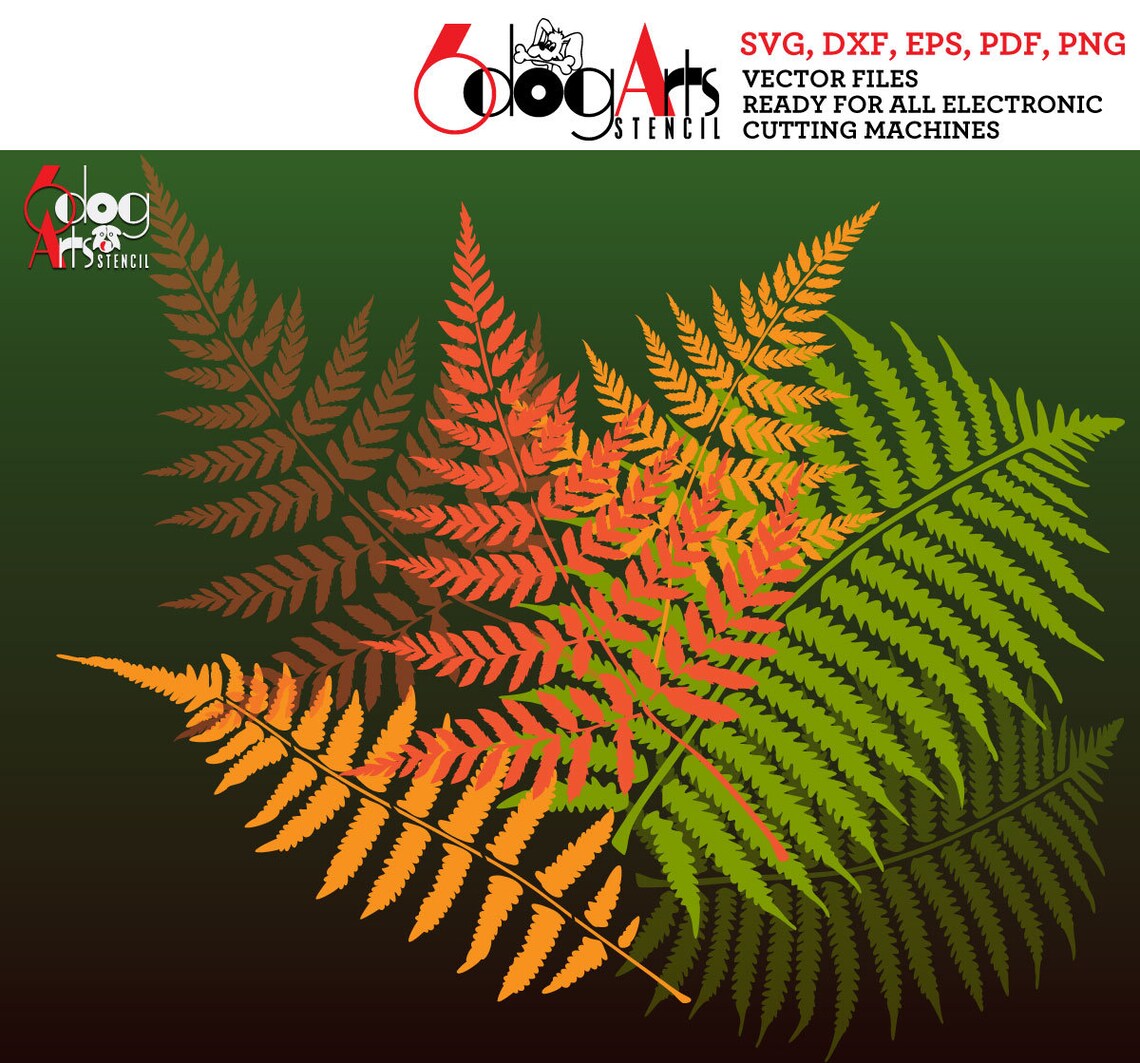 3 Fern Digital Stencil Templates SVG DXF Vector Files Mylar Film ...