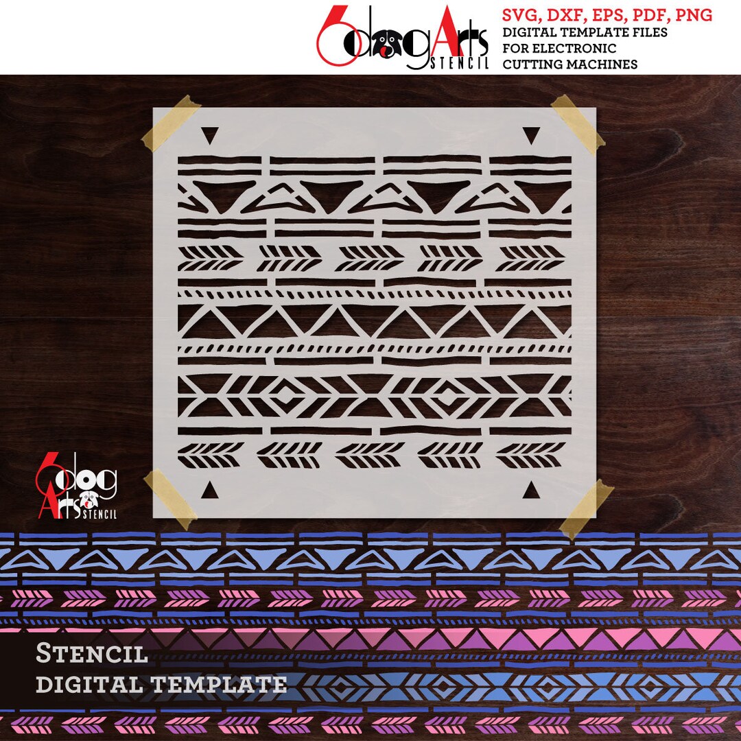 Hand Drawn Native American Pattern Border Digital Stencil Templates SVG ...