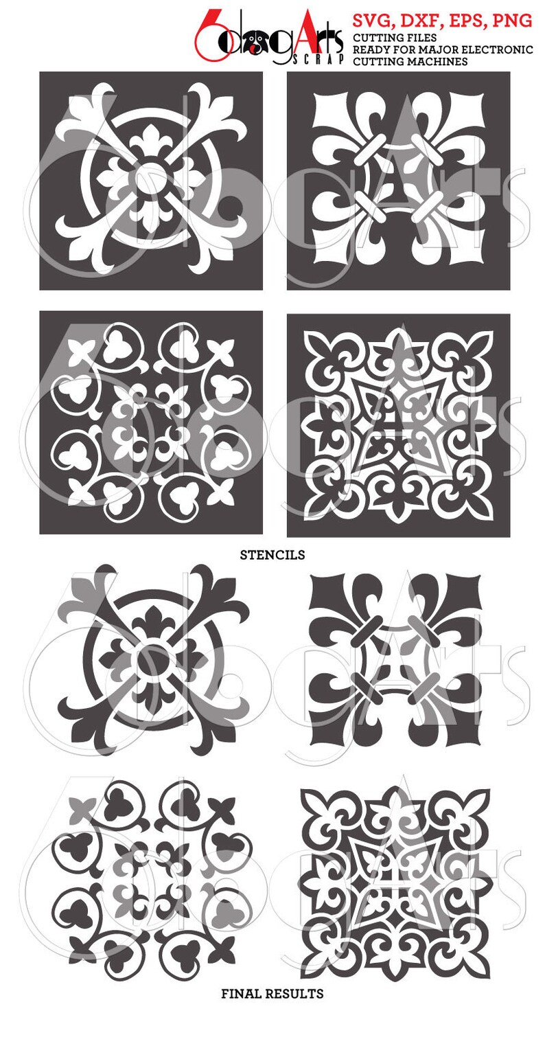 4 Heraldic Digital Tile Stencil Template Designs SVG DXF Cut - Etsy
