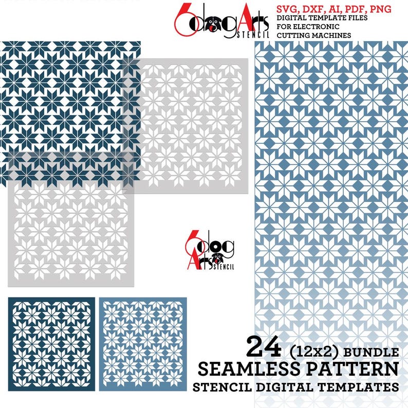 24 SVG Bundle Seamless Pattern Digital Stencil Template Files Instant ...