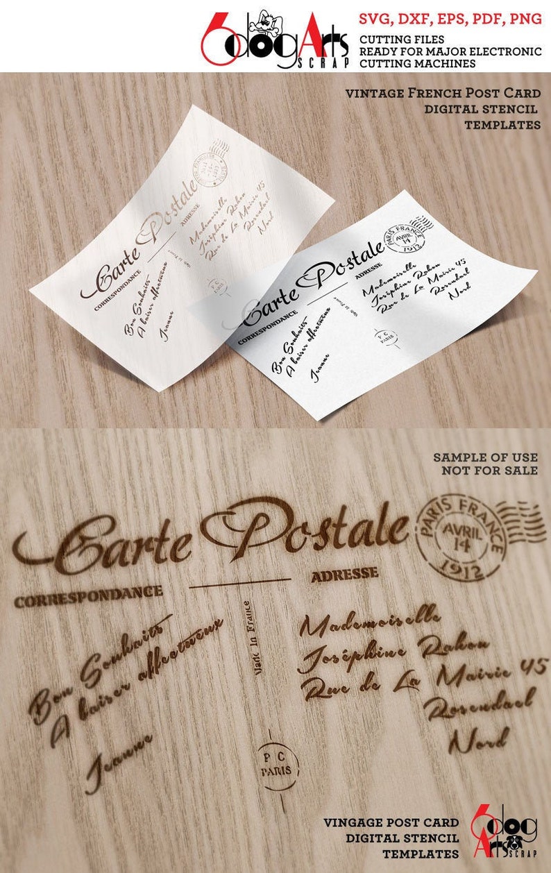 Vintage French Post Card Digital Stencil Templates SVG DXF Cut | Etsy
