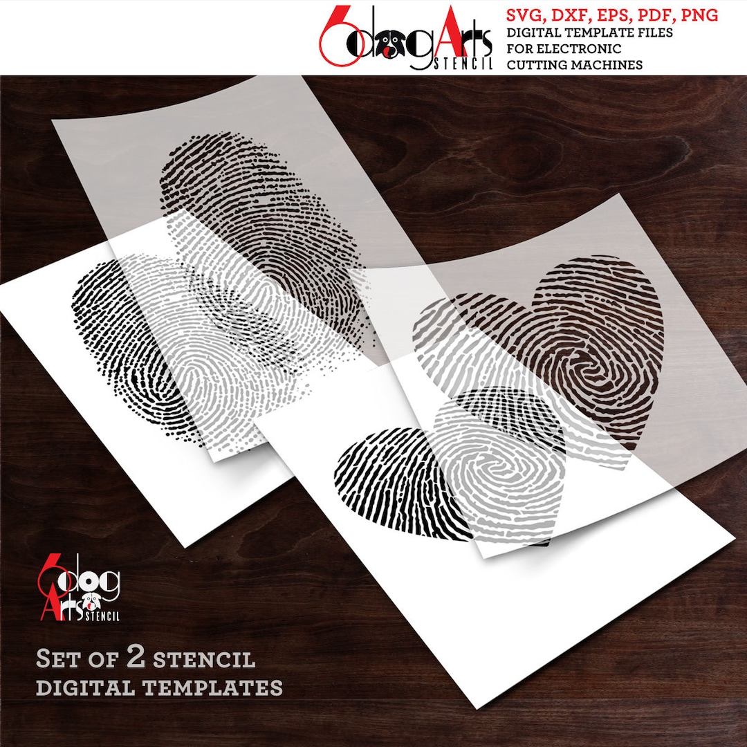 Fingerprint Heart Digital Stencil Template Files SVG DXF Download Mylar ...
