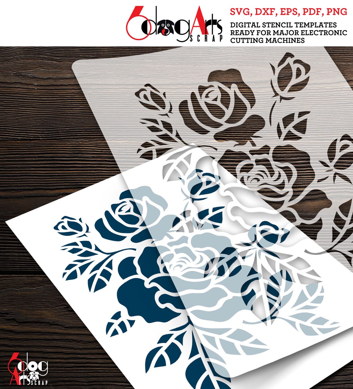 8 Flower Digital Stencil Templates SVG DXF Eps Pdf Png Files Mylar Film ...