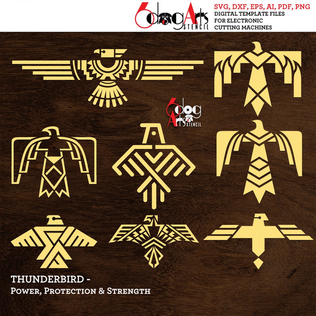 8 Native American Thunderbird Digital Stencil Templates Vector SVG DXF ...
