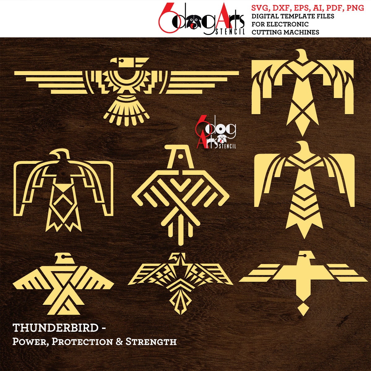 8 Native American Thunderbird Digital Stencil Templates Vector SVG DXF ...