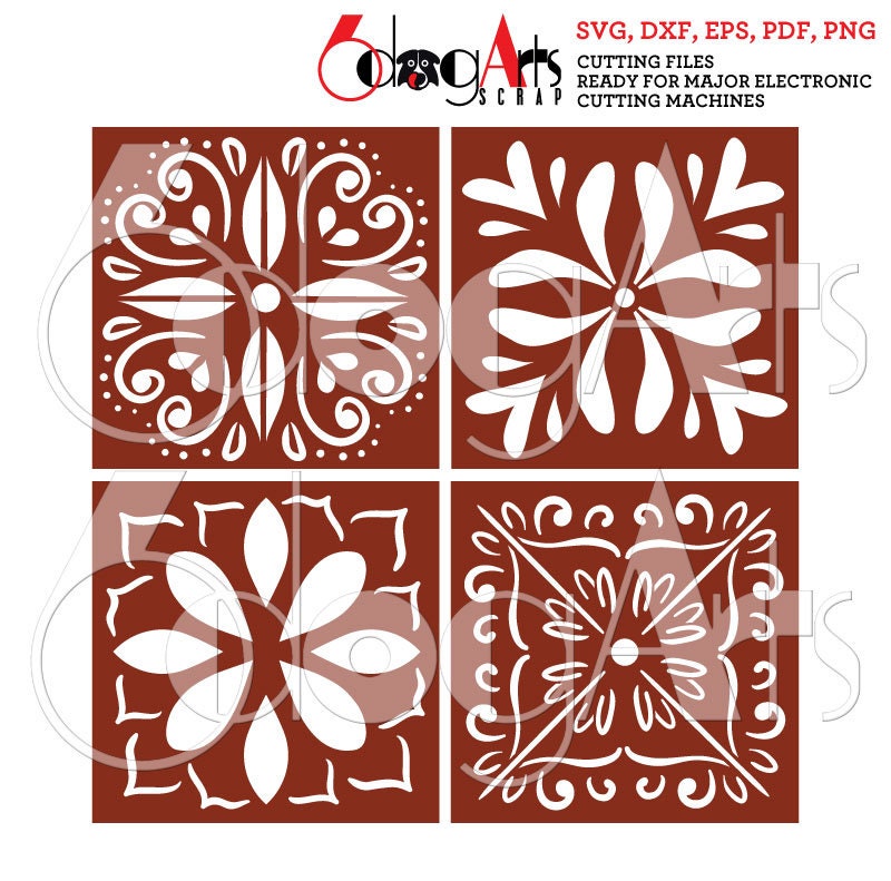 4 Mexican Talavera Tile Digital Stencil Templates SVG DXF - Etsy Australia