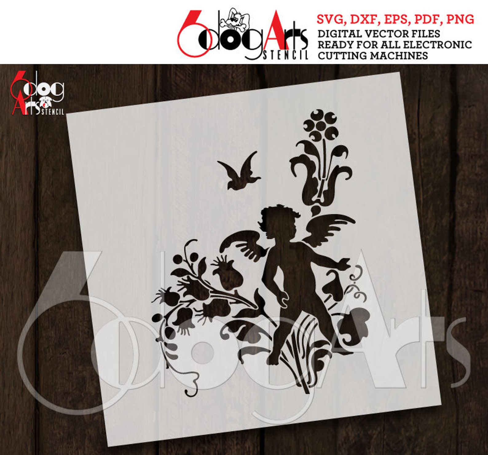 Baroque Cherub Stencil & Decal Digital Templates SVG DXF Files Vinyl ...