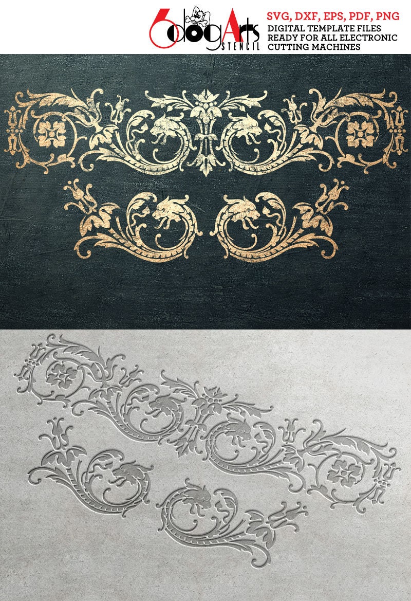 2 Baroque Stencil & 2 Decal Digital Templates SVG DXF Files Vinyl Mylar ...