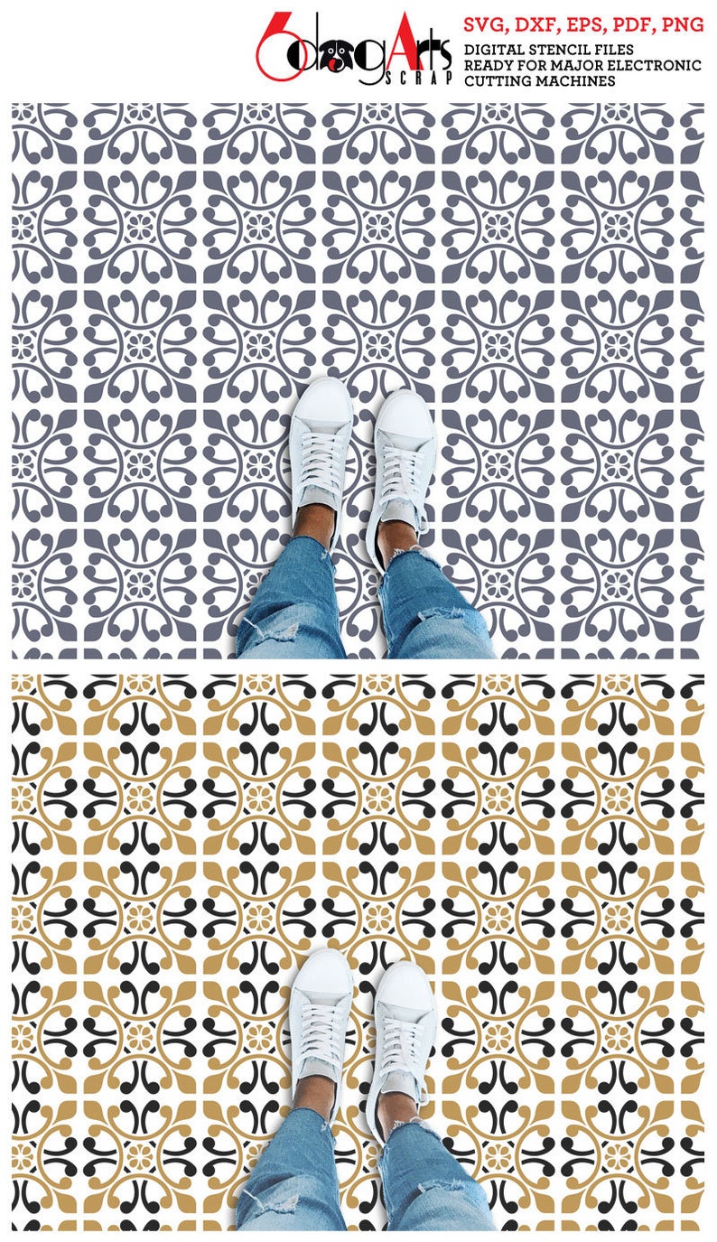 4 Digital Stencil Template Designs SVG Dxf Cut Files for Tile | Etsy