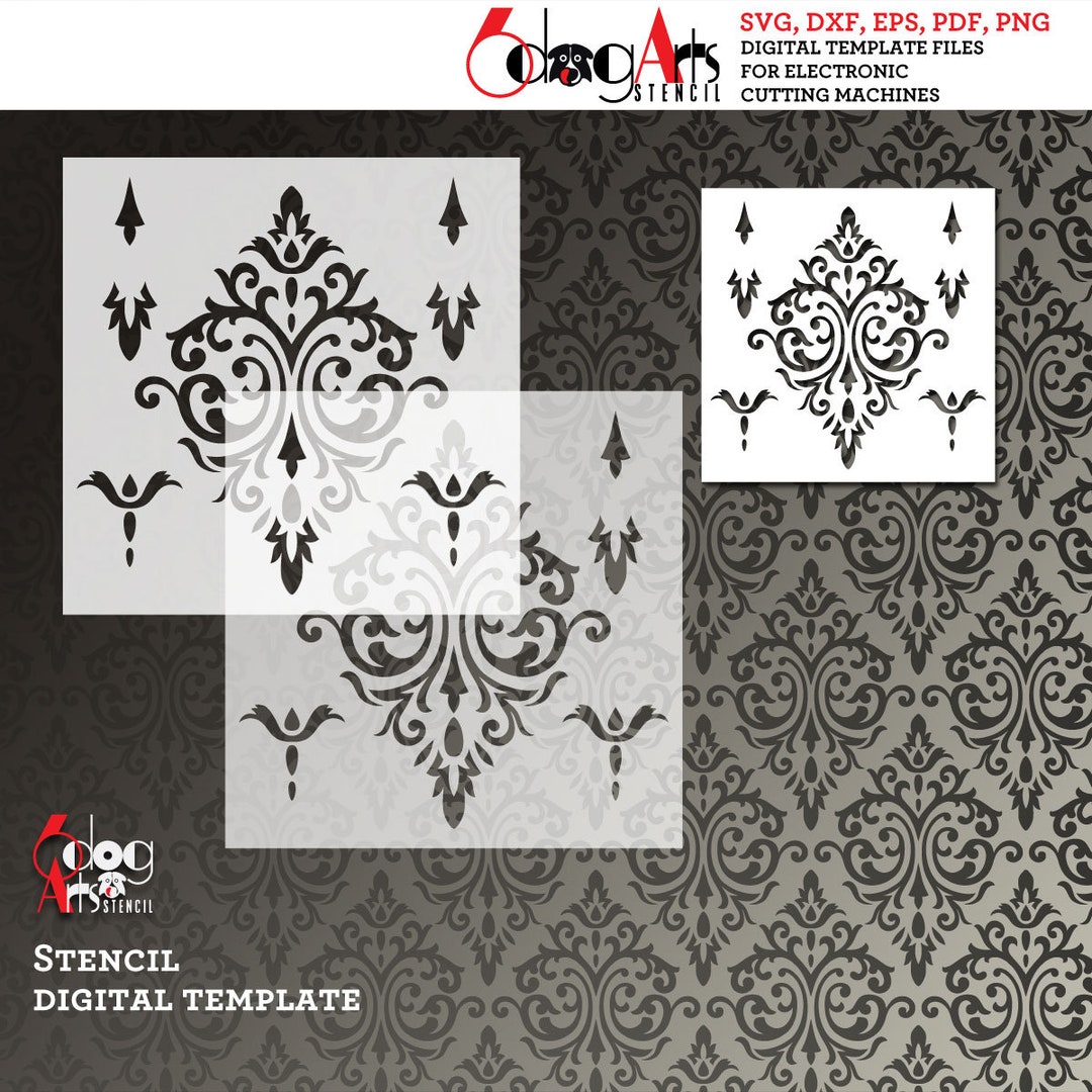 Damask Wall Digital Stencil Vector Cut Files SVG DXF Diy Template ...