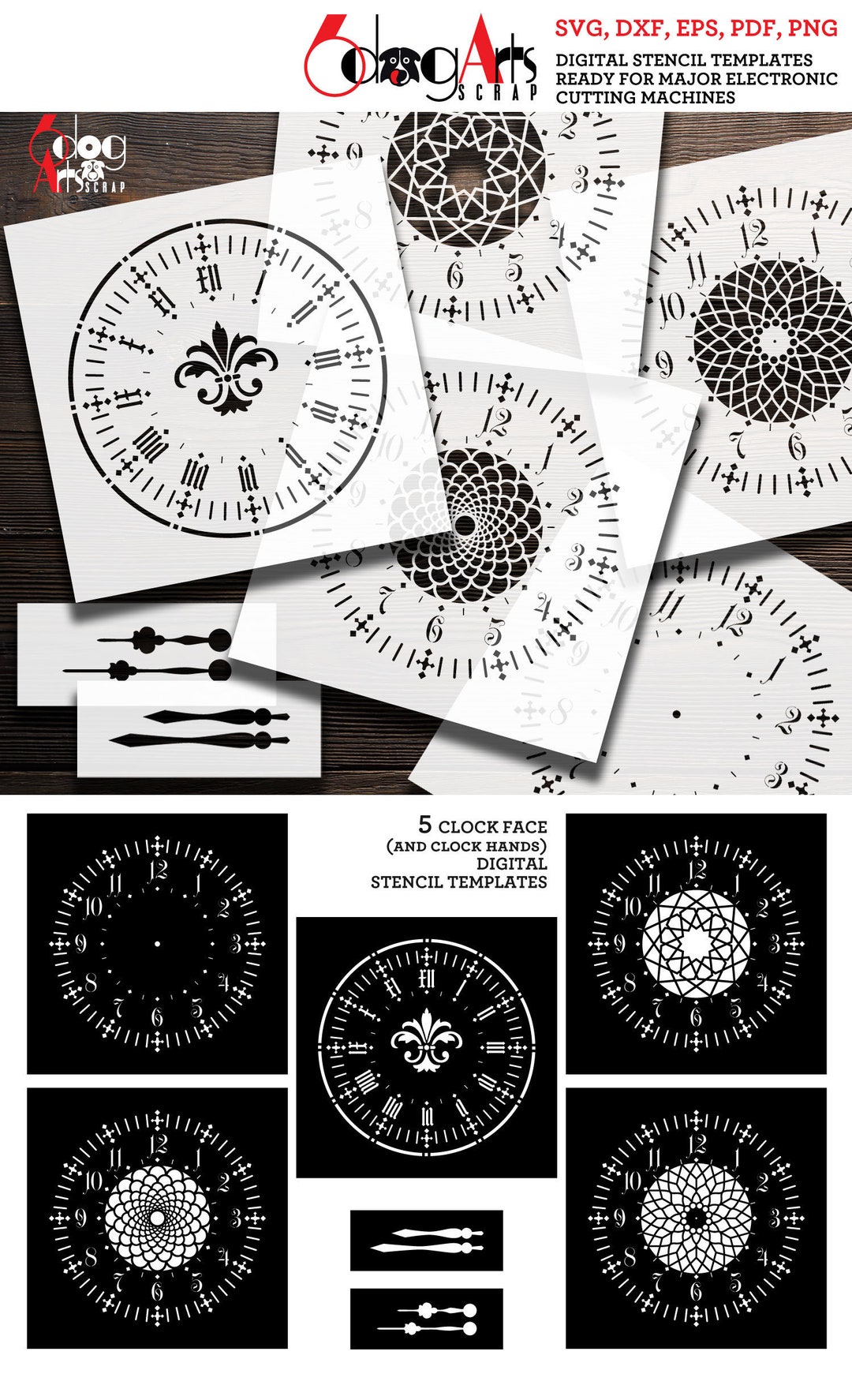 4 Clock Face Digital Stencil Templates SVG DXF Vector Files - Etsy