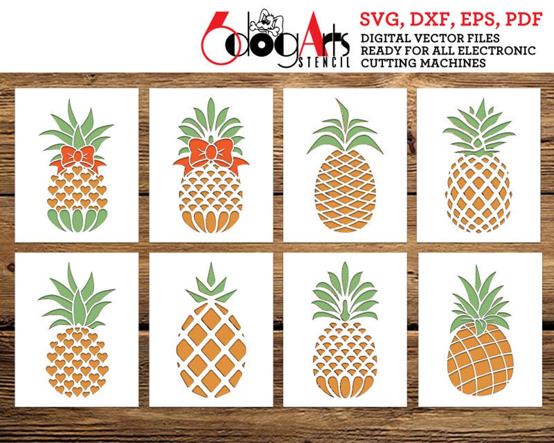 8 Pineapple Digital Stencil and Decal Templates SVG DXF Cut | Etsy