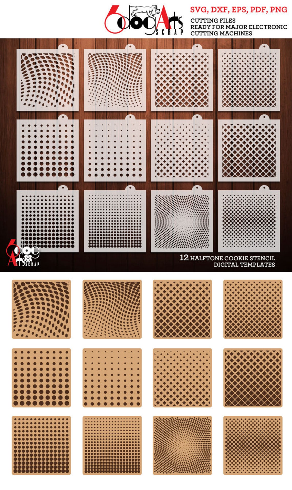 12 Halftone Pattern SVG / DXF Digital Stencil Templates Download for ...