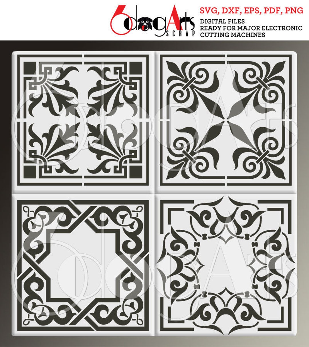 4 Tile Digital Stencil Template Designs SVG DXF Vector Files - Etsy