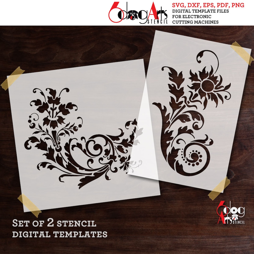 2 Baroque Stencil & 2 Decal Digital Templates SVG DXF Files Vinyl Mylar ...