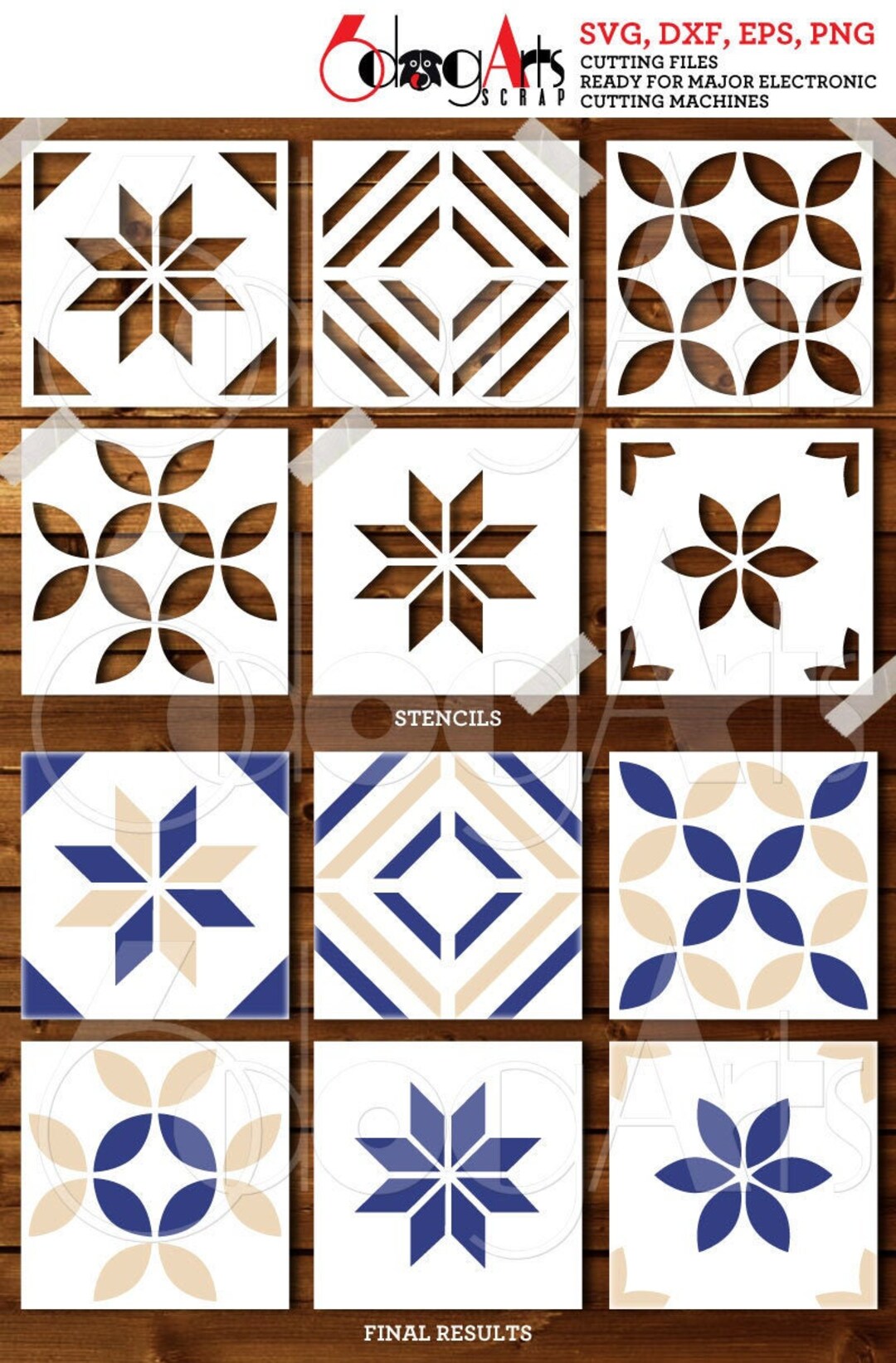 6 Tile Digital Stencil Template Designs SVG DXF Vector Files - Etsy