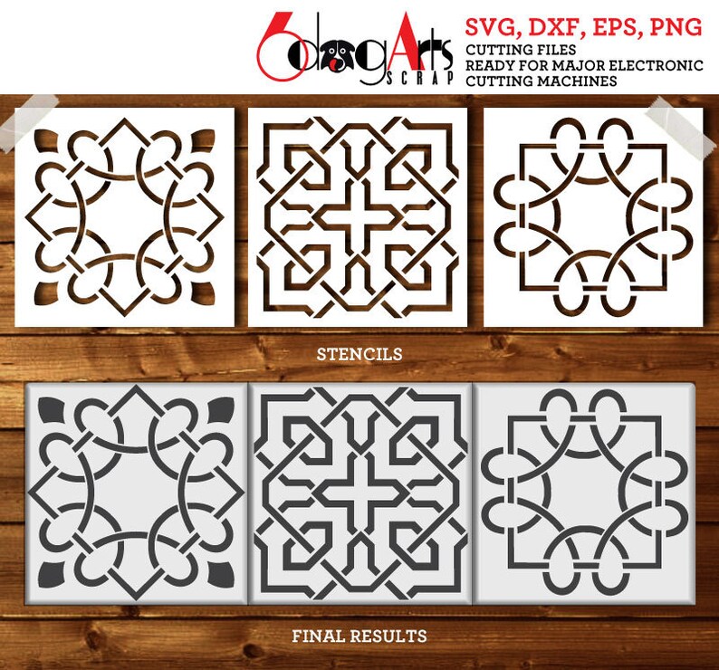 3 Tile Digital Stencil Template Designs SVG DXF Vector Files Diy Mylar ...