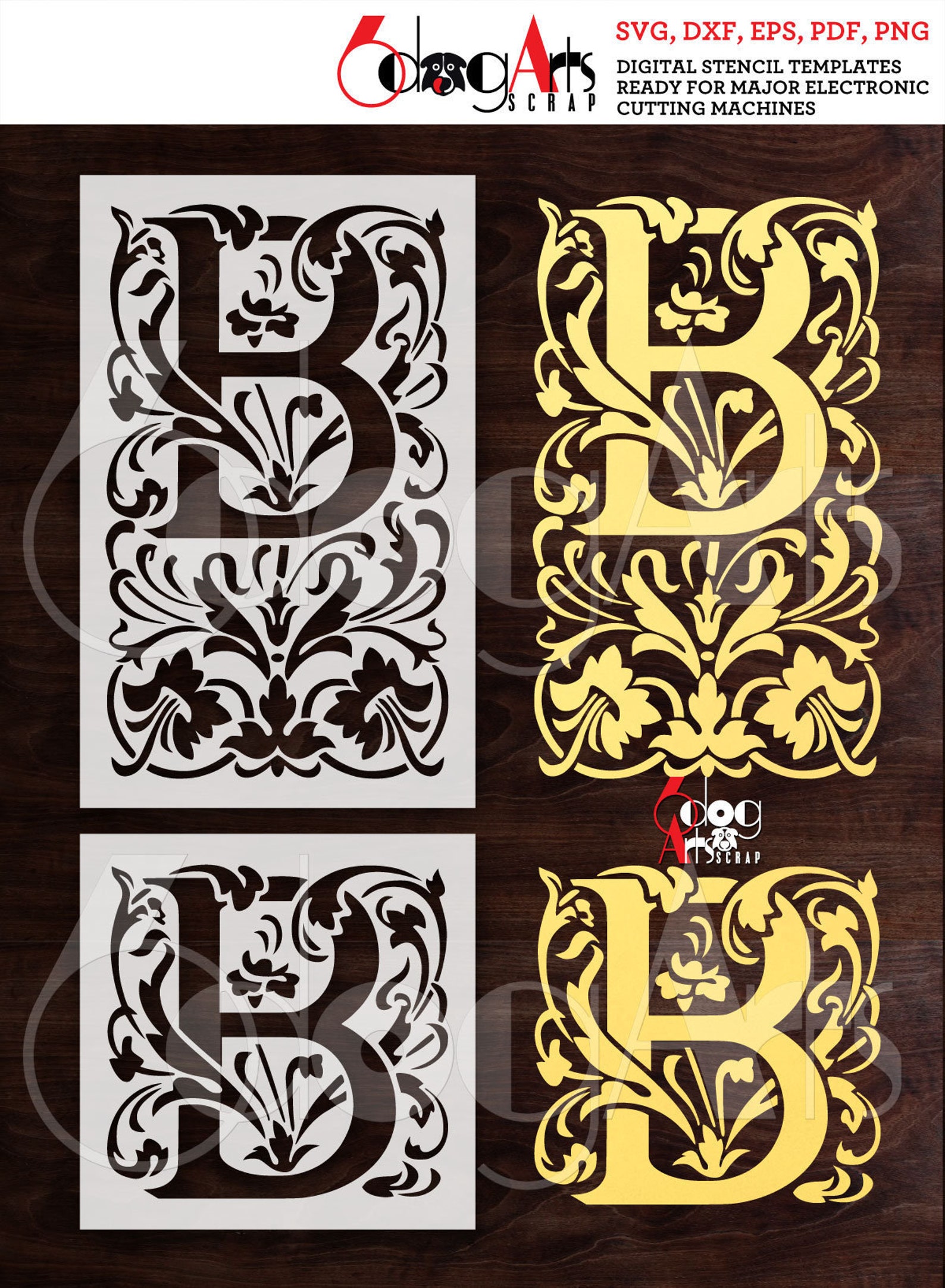 2 Monogram Alphabet Letter B Stencil and Decal Diy Templates SVG DXF ...