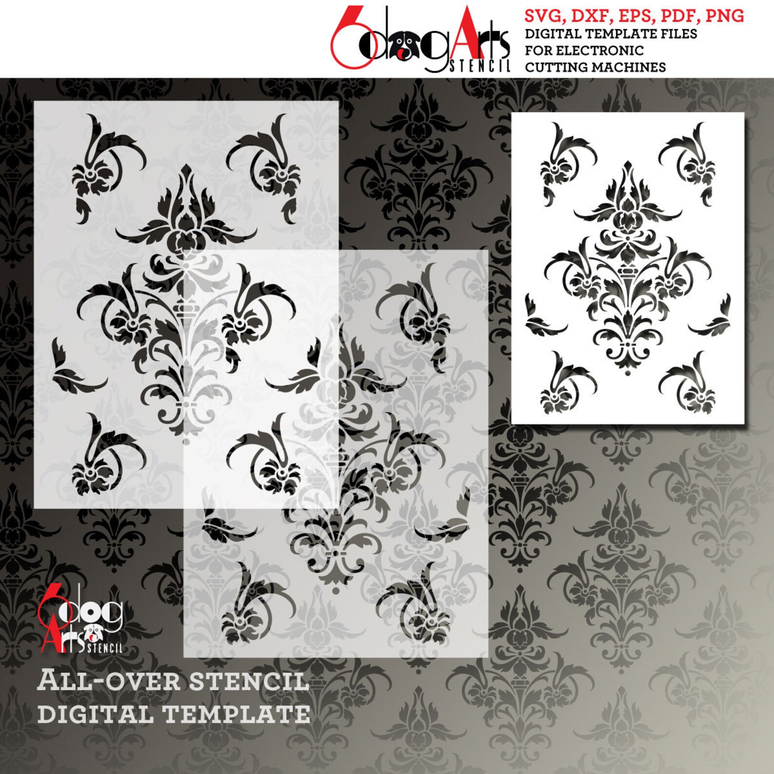 Baroque Wall Digital Stencil Vector Cut Files SVG DXF Diy Template ...