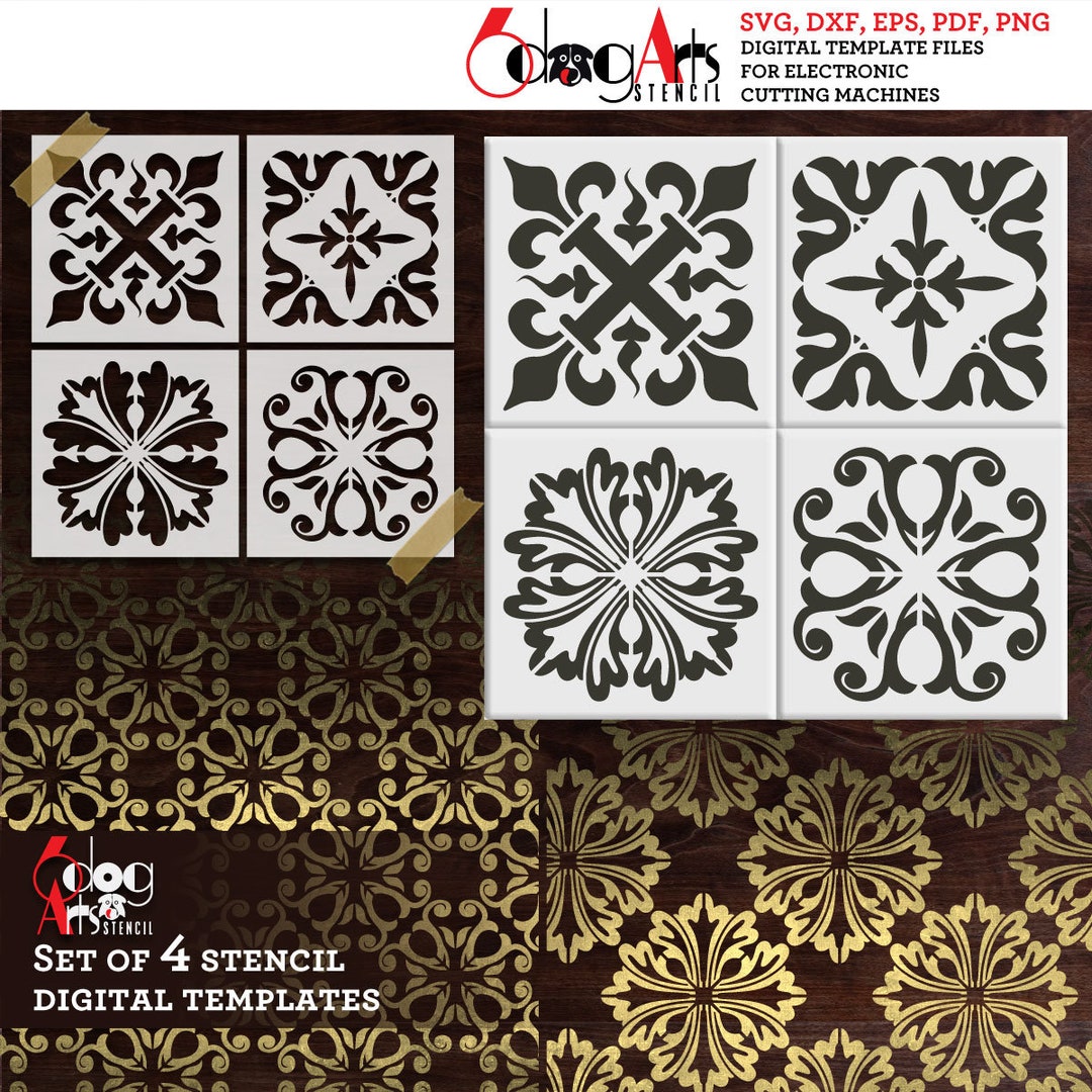 4 Tile Digital Stencil Template Designs SVG DXF Vector Files Diy Mylar ...