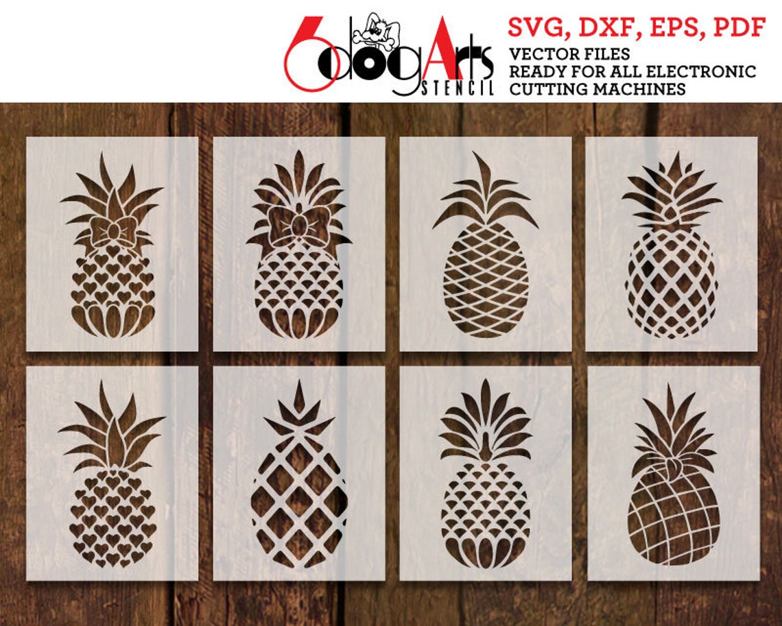 8 Pineapple Digital Stencil and Decal Templates SVG DXF Cut | Etsy