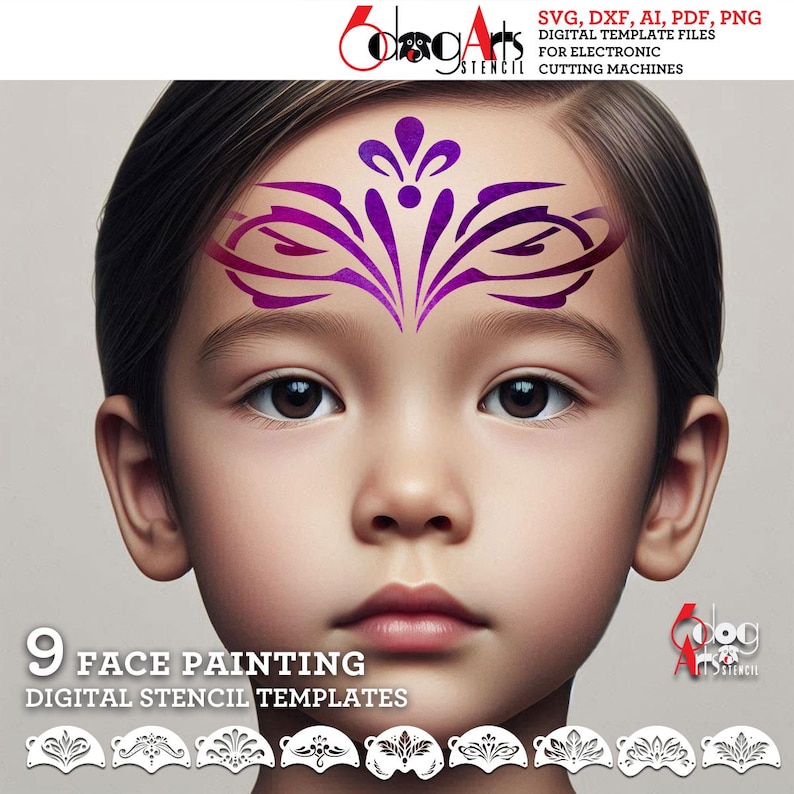 9 Face Painting Digital Stencil Templates SVG DXF Vector Files Mylar ...