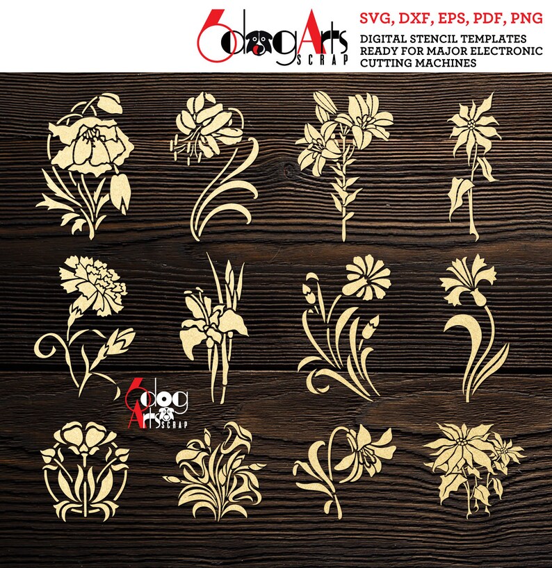 12 Digital Stencil Templates SVG DXF Files for Laser Cricut Cutting ...