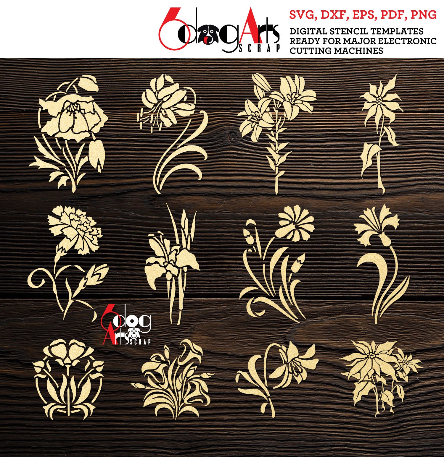 12 Digital Stencil Templates SVG DXF Files for Laser Cricut Cutting ...