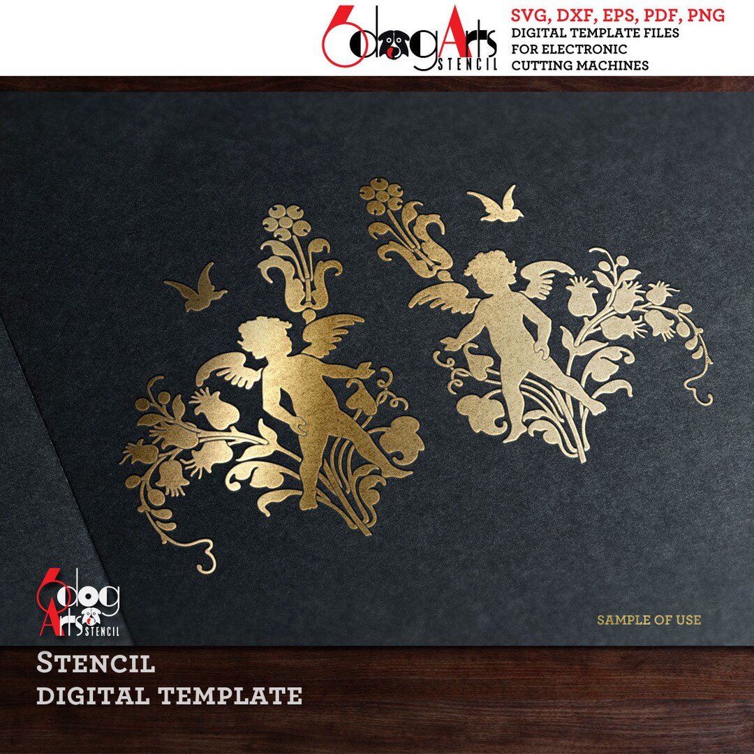 Baroque Cherub Stencil & Decal Digital Templates SVG DXF Files Vinyl ...