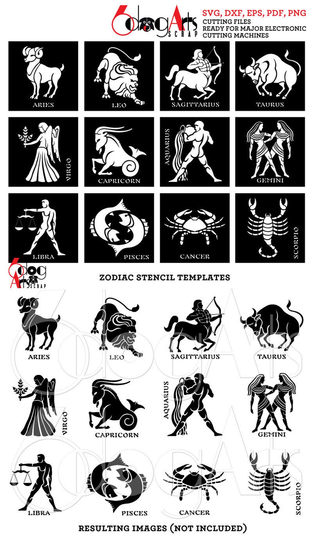 Zodiac Signs Digital Stencil Templates SVG DXF Vector Files - Etsy